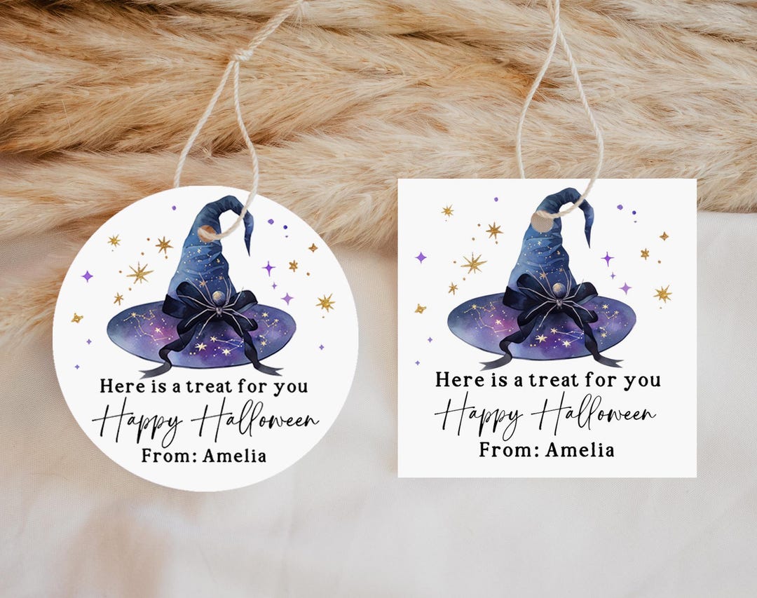 Halloween Witch Hat Favor Tags: Editable Printable Labels - Etsy