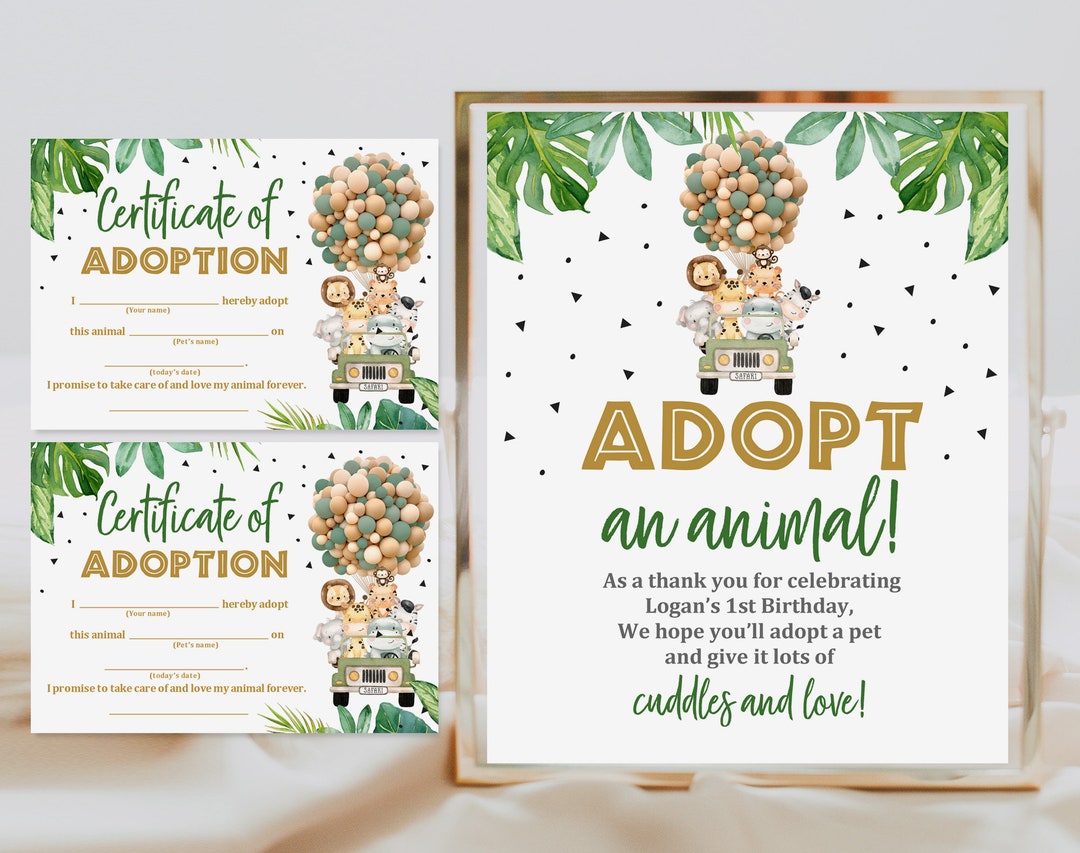Adopt an Animal Sign - Jungle Safari Birthday Editable Printable Bir297 ...