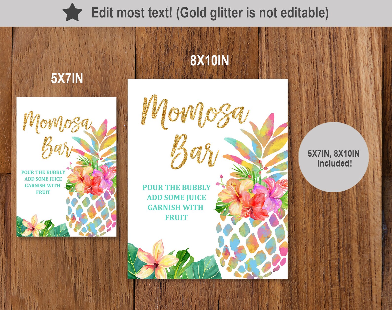 Mimosa Bar Sign Printable/ Momosa Bar Signage/pineapple Baby - Etsy