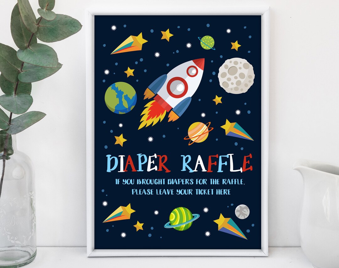 Diaper Raffle Sign Outer Space Baby Shower Party Table Sign Astronaut ...