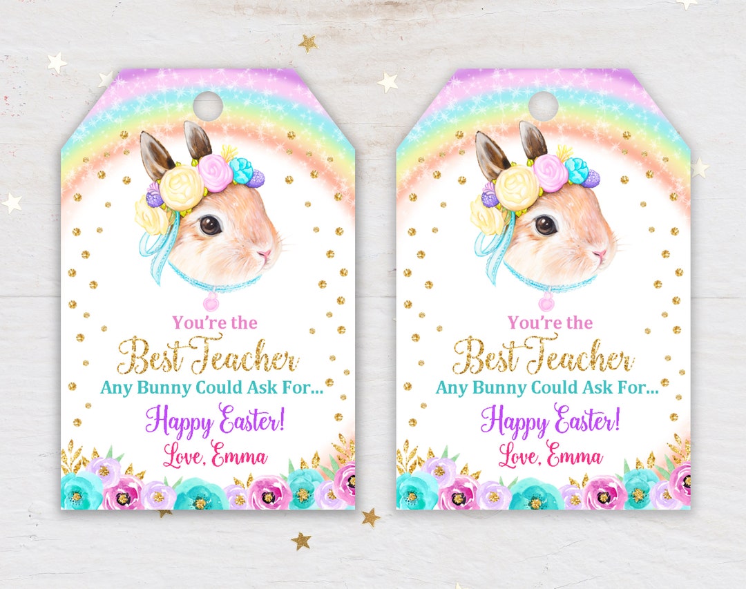 Printable Easter Gift Tag Rabbit Gift Label Teacher Favor Tag Printable ...