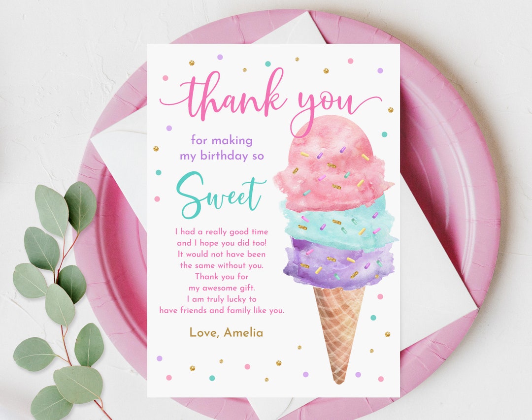 Ice Cream Birthday Thank You Card Ice Cream Thank You Note Here's the ...