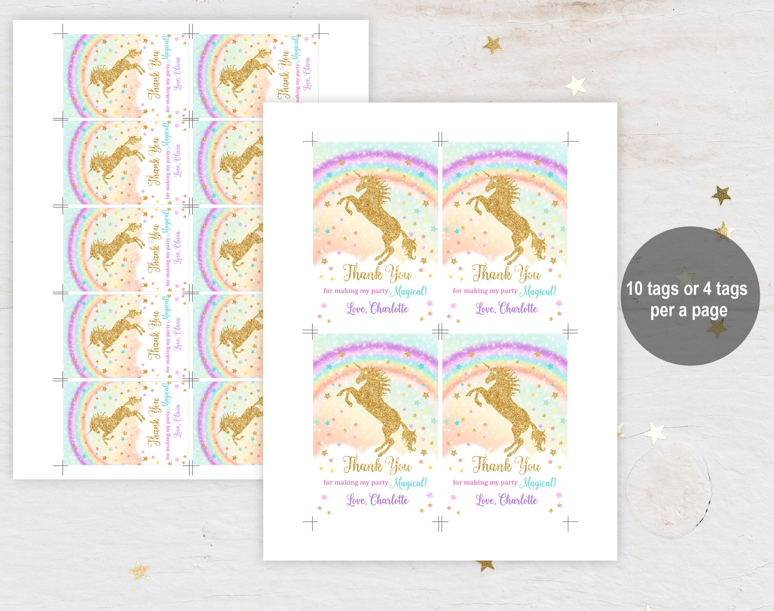 Unicorn Birthday Tag Rainbow Unicorn Party Favor Gift Tag Gold | Etsy