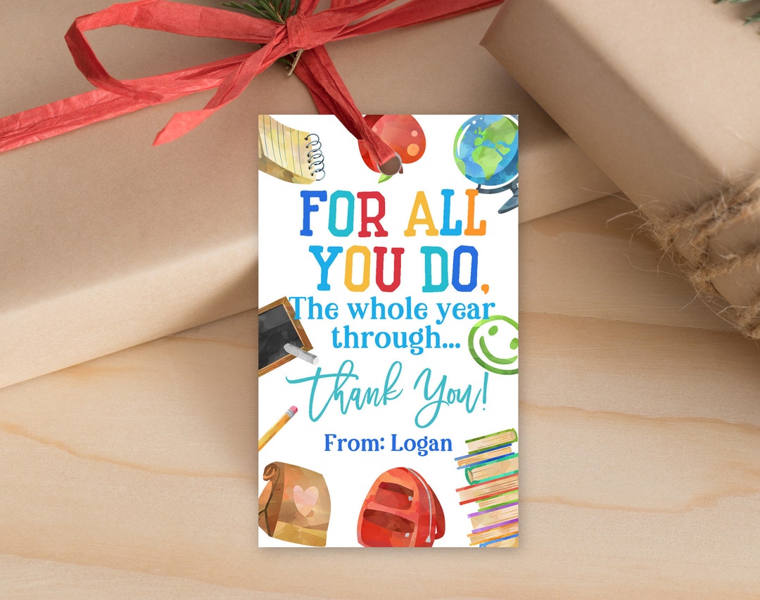 Teacher Appreciation Gift Tag Thank You Tag School Daycare Class ...