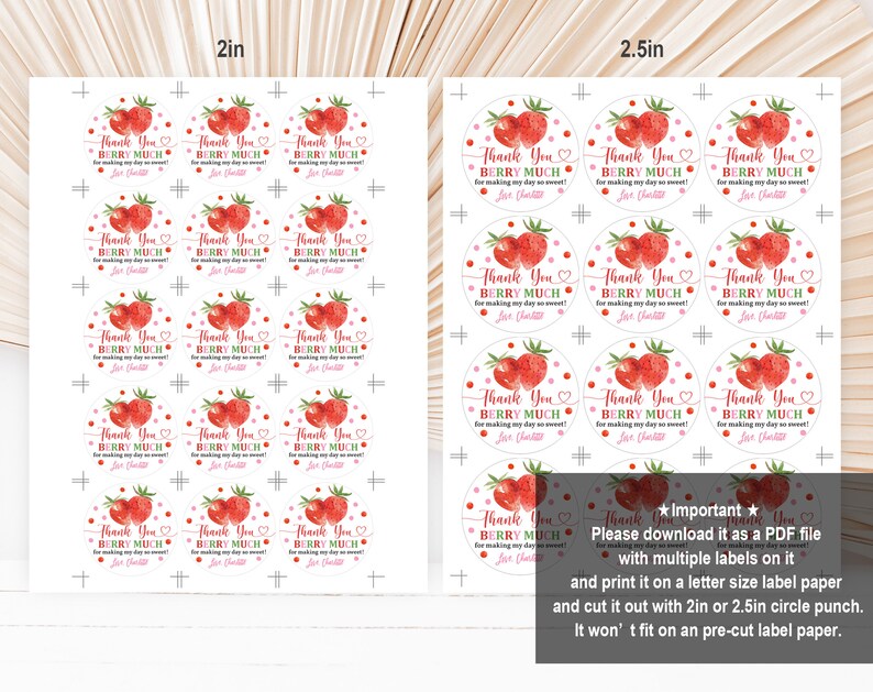 Strawberry Birthday Thank You Label Favor Tags Berry Sweet - Etsy