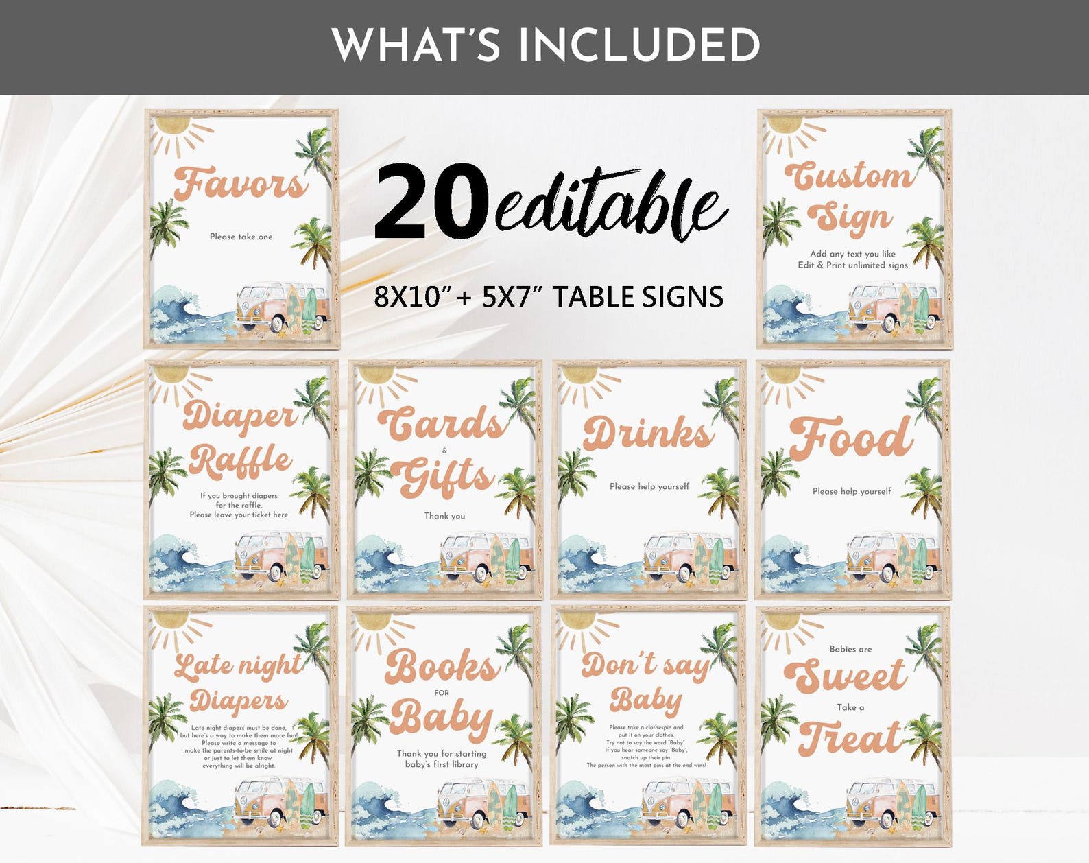 Surf Baby Shower Table Sign Bundle - Editable Beach Party Decor - Etsy