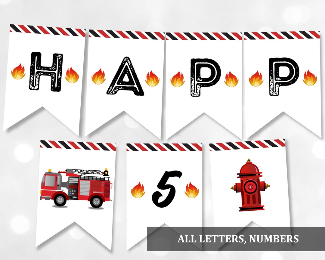 Fire Truck Birthday Banner Printable Banner Download Fire - Etsy