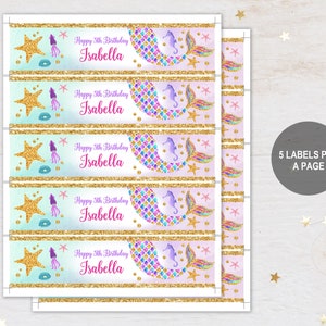 Mermaid Waterbottle Label Mermaid Birthday Label Download EDITABLE Bir9 ...