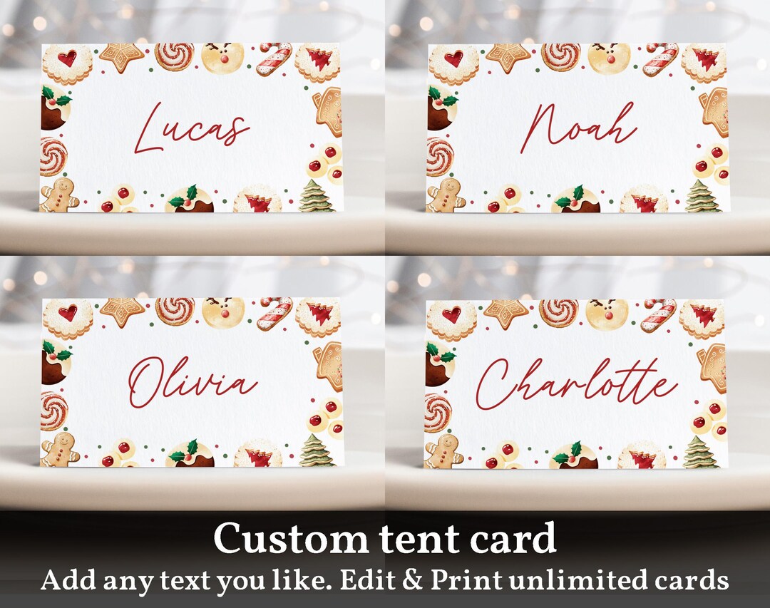 Christmas Cookie Place Card Editable Holiday Party Seating Card ...