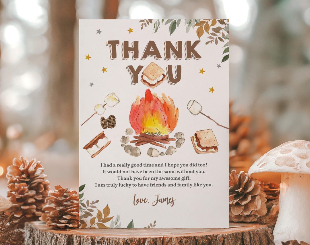 S'mores Birthday Thank You Card Editable Smore Fun S'mores Party Thank ...