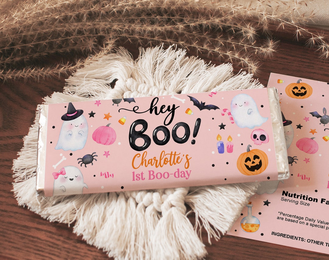Pink Halloween Ghost Candy Bar Wrapper Pink Ghost Hey Boo - Etsy