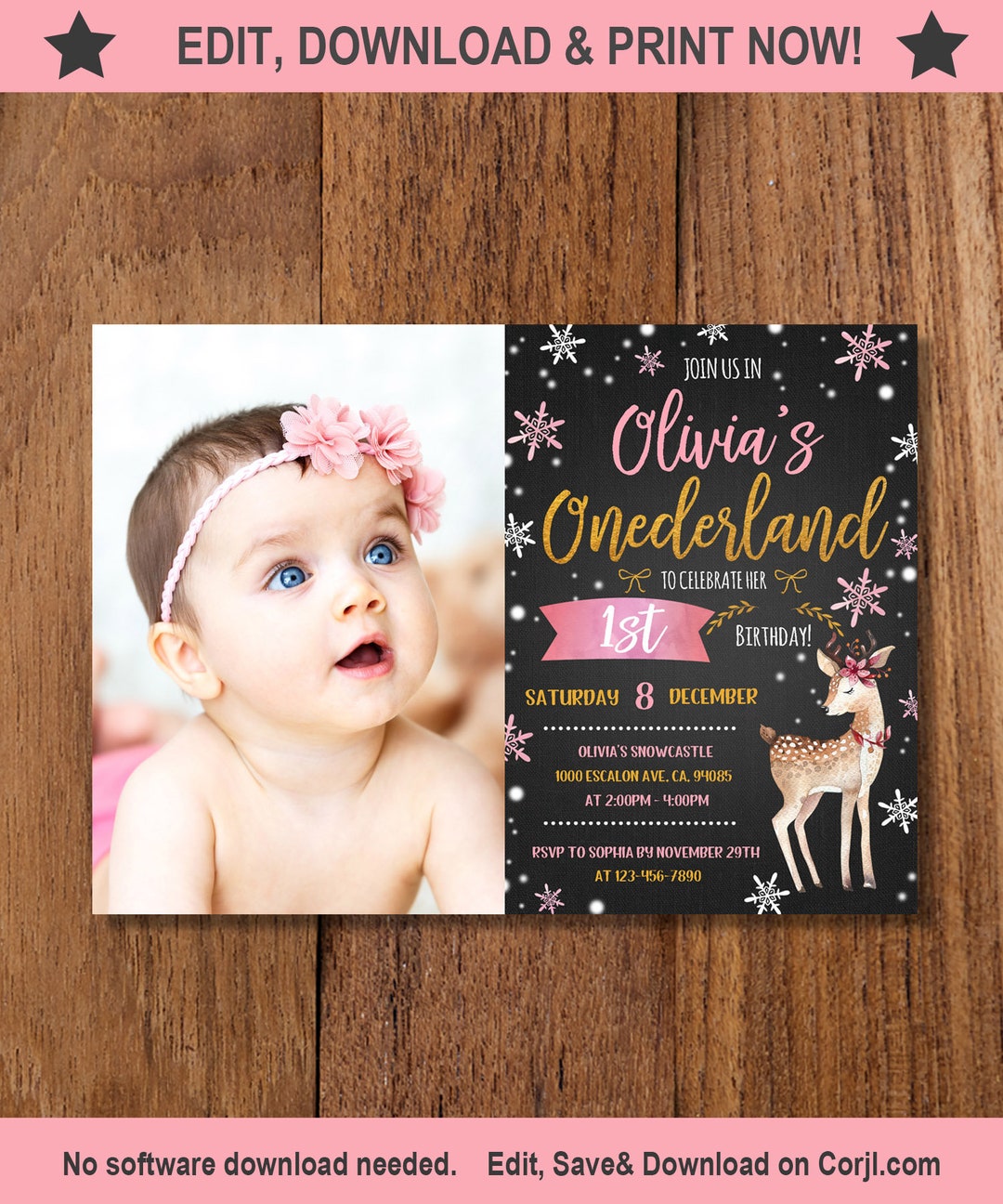 Winter Onederland Invitation Photo Girl One-derland Birthday Invitation ...