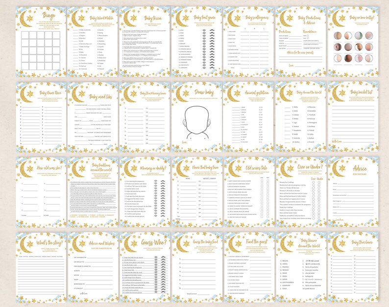 Baby Shower Game Set: Twinkle Twinkle Little Star Theme (blue Gold ...