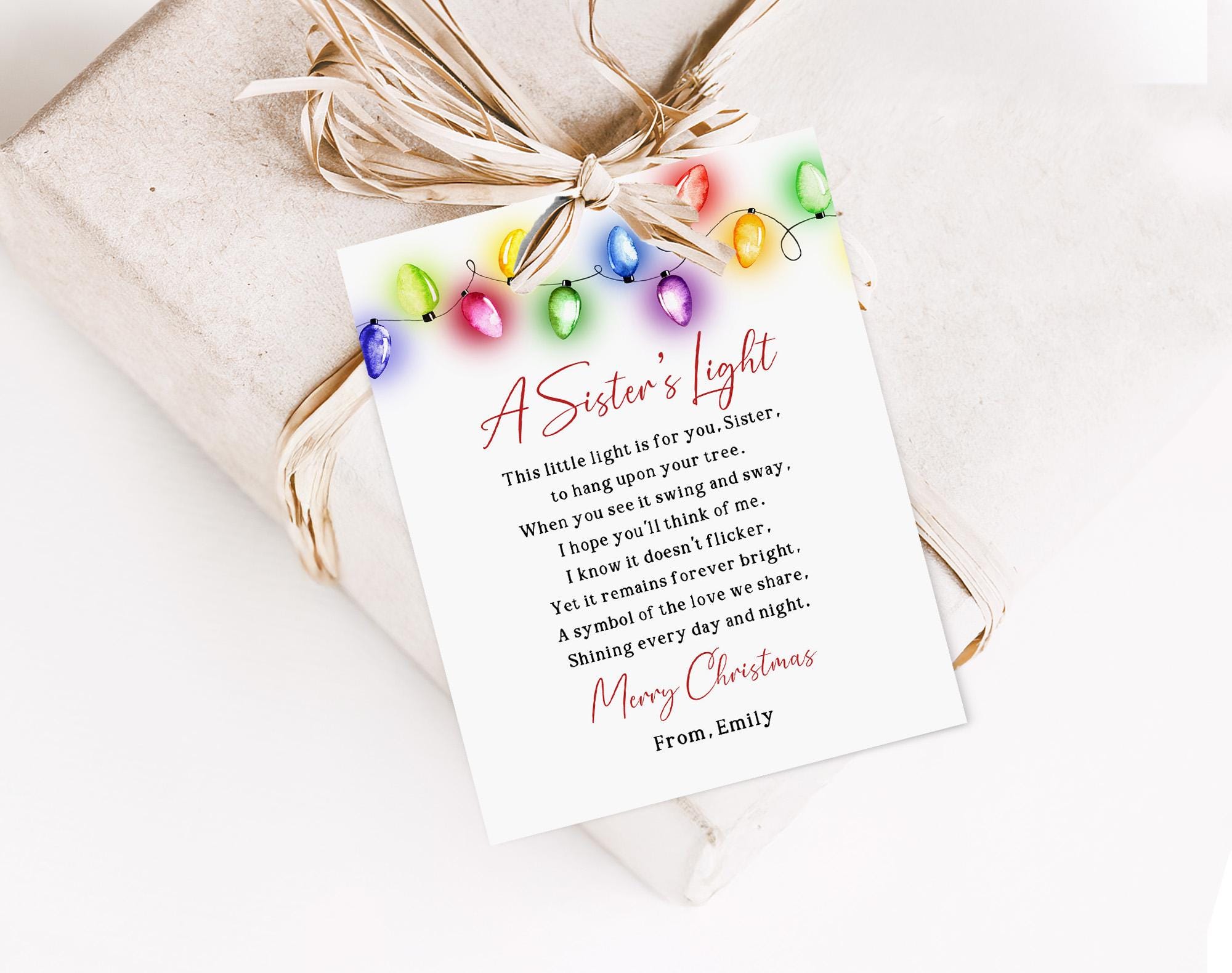 Christmas Card Tag: Sister Poem Printable - 3 Sizes Included Cht97 - Etsy