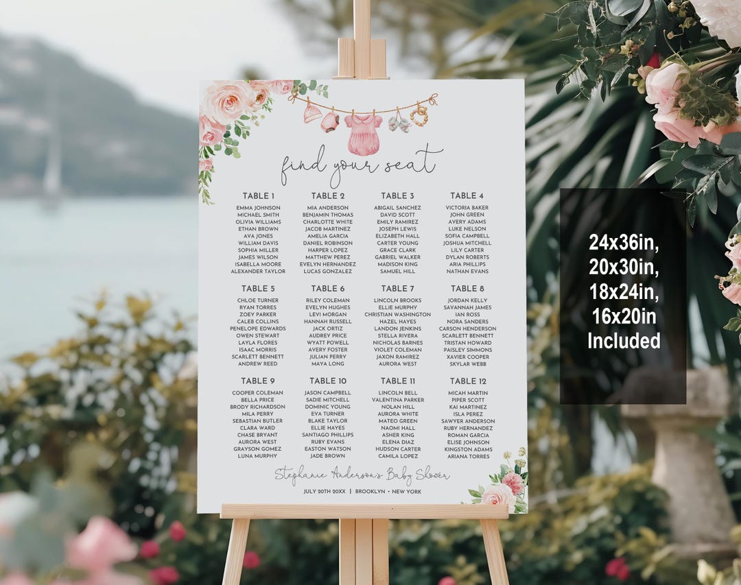 Girl Baby Clothes Baby Shower Seating Chart Template Laundry Pink ...