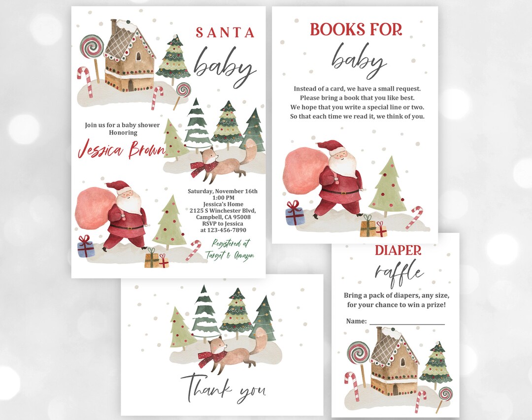 Santa Baby Holiday Baby Shower Invitation Set Winter Christmas Sprinkle ...