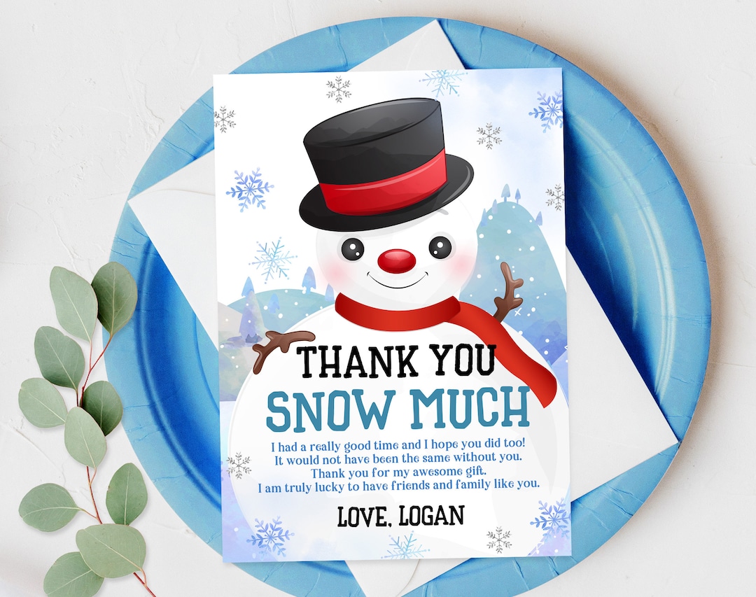 Snowman Birthday Party Thank You Card Christmas Winter Holiday Thank ...