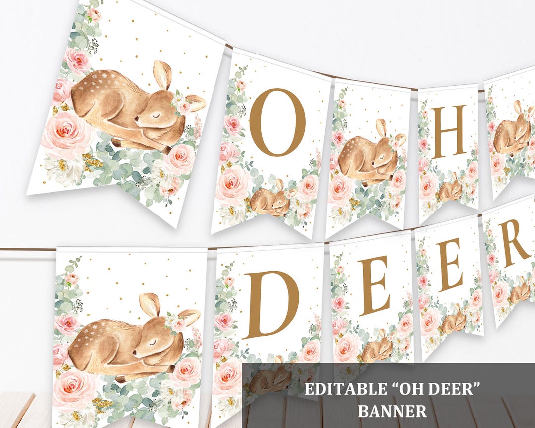 Woodland Banner Woodland Animals Baby Shower Decoration Editable Oh ...