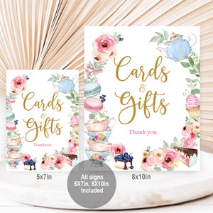 Editable Tea Birthday Party Sign Set Pink Gold Floral Let's Par-tea ...