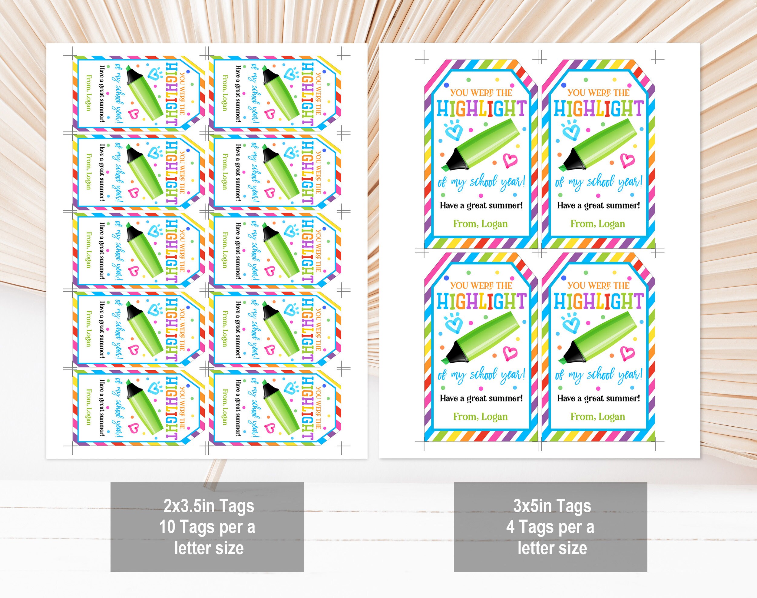 Highlighter Gift Tag: End of Year Classmate Favor - Editable Est32 - Etsy