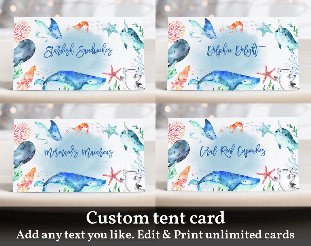 Editable Sea Food Labels Sea Place Card Ocean Table Tents Baby Shower ...