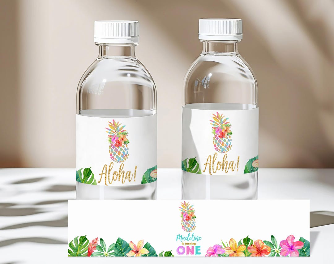 Pineapple Party Water Bottle Labels, Hawaiian Luau (editable PDF Bir490 ...