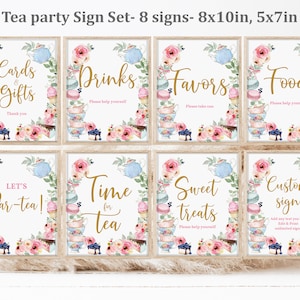 Editable Tea Birthday Party Sign Set Pink Gold Floral Let's Par-tea ...