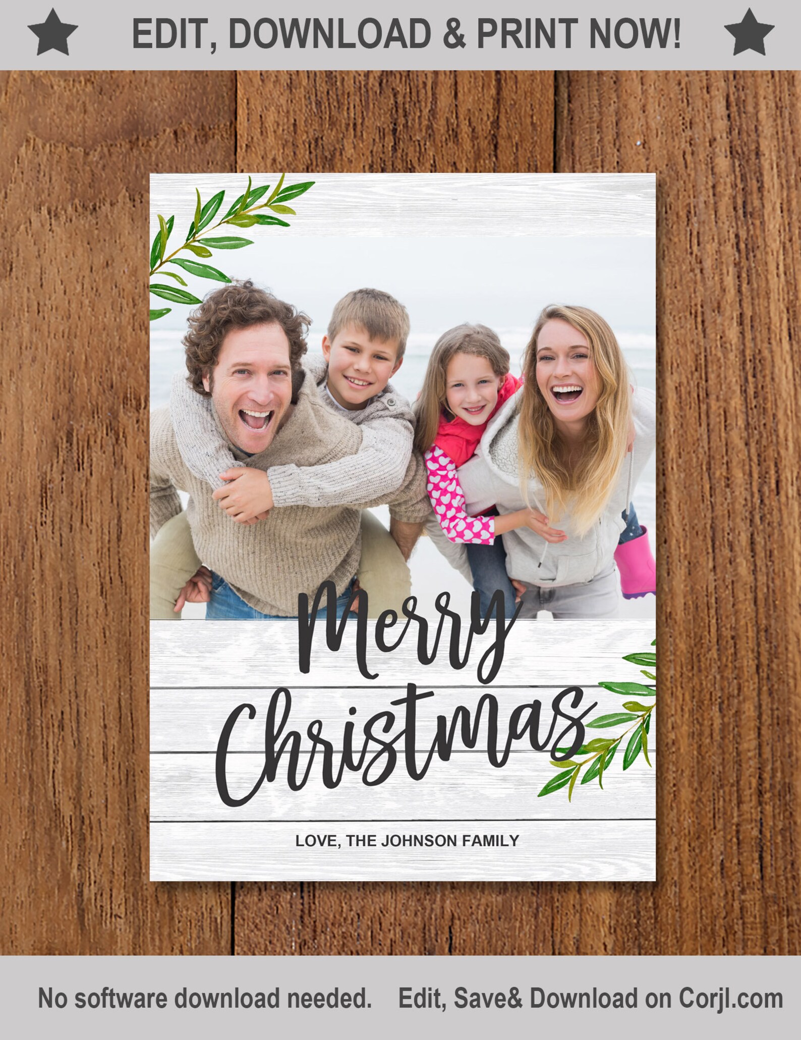 Rustic Grey Christmas Greeting Card - Rustic Christmas Photo Card ...