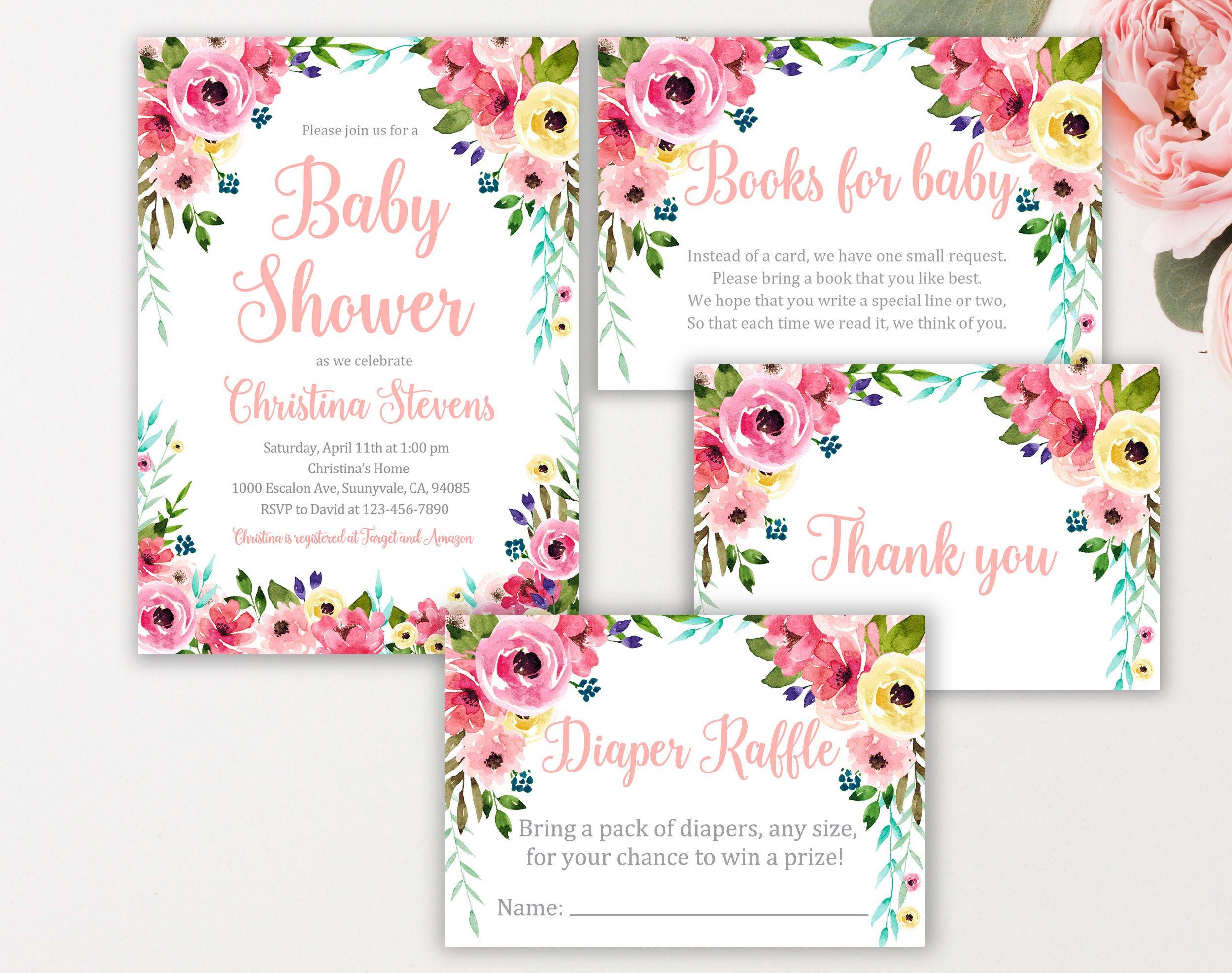 Floral Baby Shower Invitation Set/ Invitations Package/ | Etsy