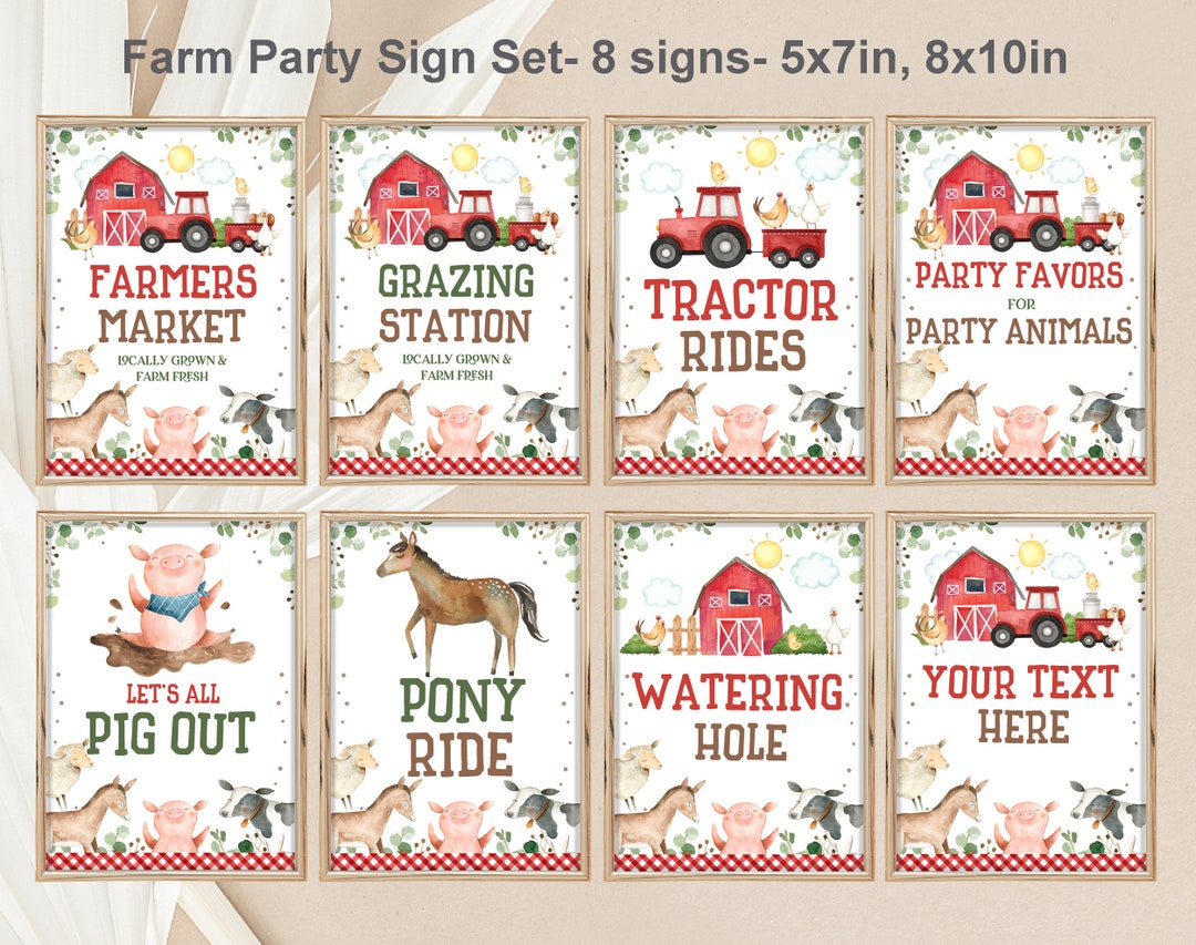 Barnyard Birthday Sign Set - Editable Red Plaid Farm Party Bir300 - Etsy