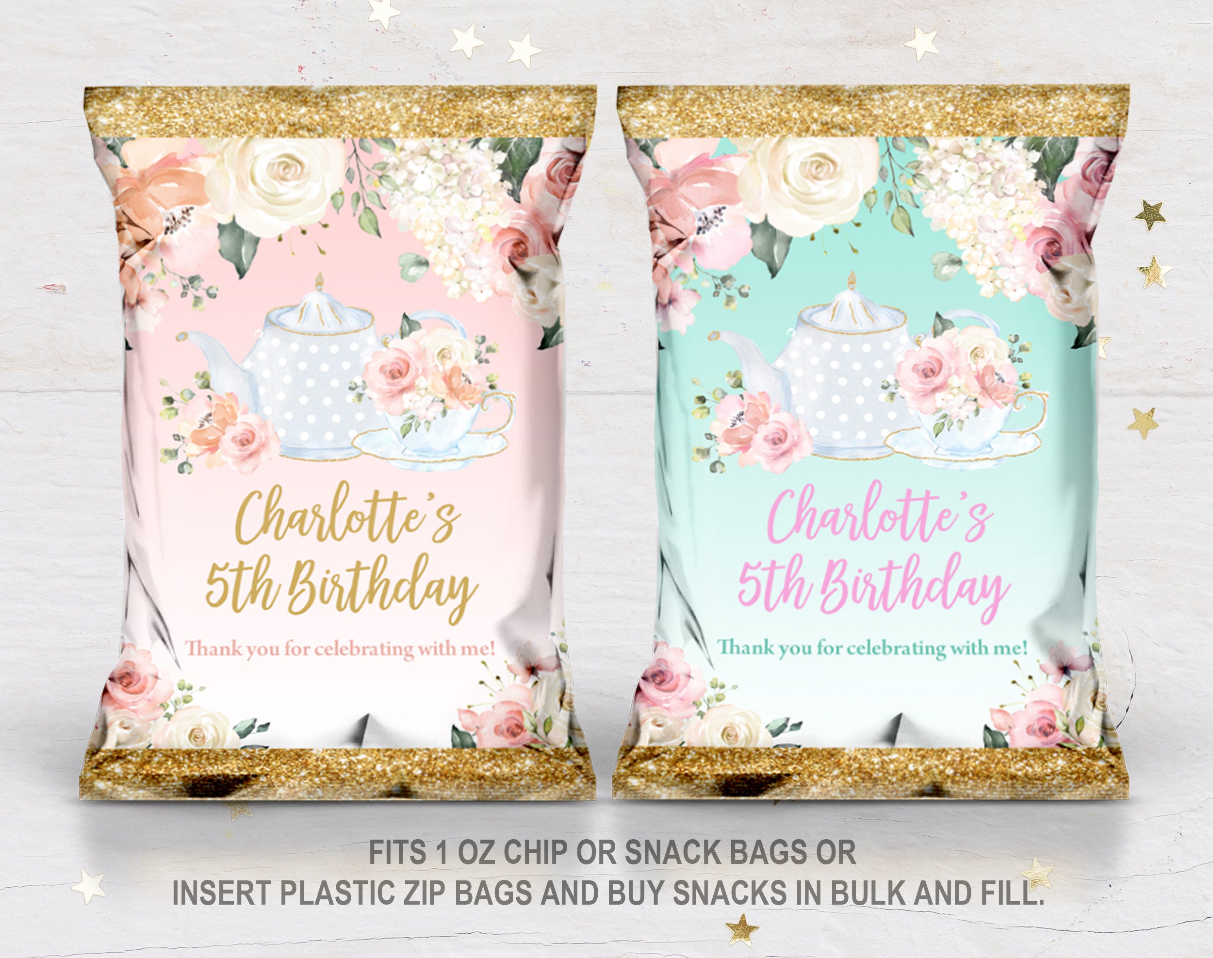 Tea Party Birthday Chip Bag Favor Floral High Tea Party Chip - Etsy