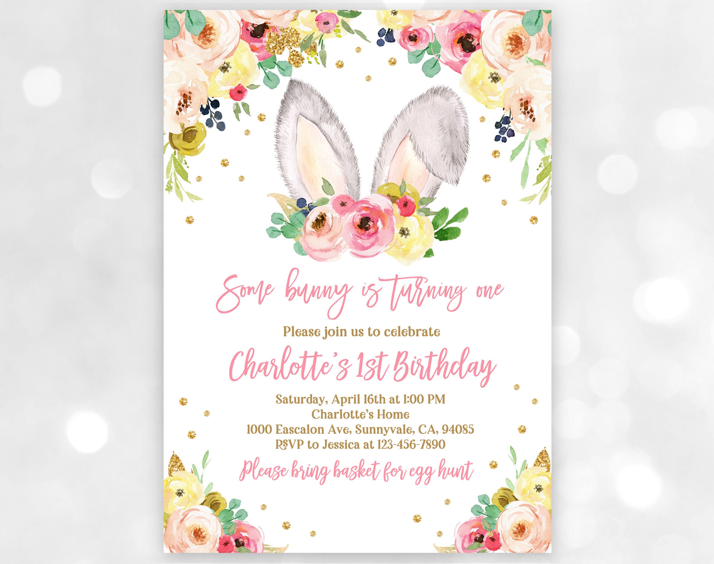 Easter Birthday Invitation Some Bunny is Turning One Rabbit - Etsy