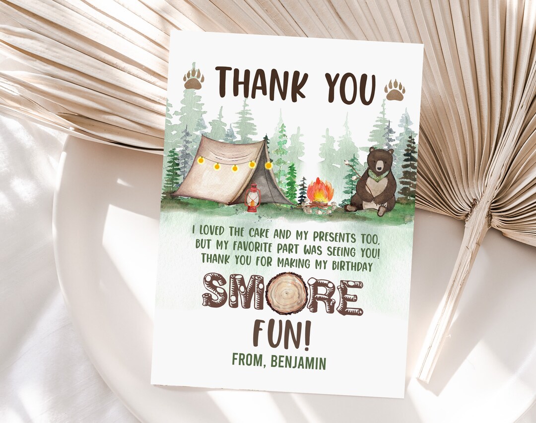 Camping Birthday Thank You Card One Happy Camper Thank You - Etsy