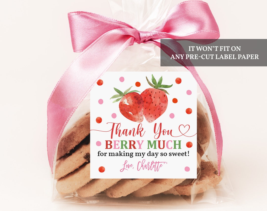 Strawberry Birthday Thank You Labels Favor Tag Berry Sweet Strawberry ...