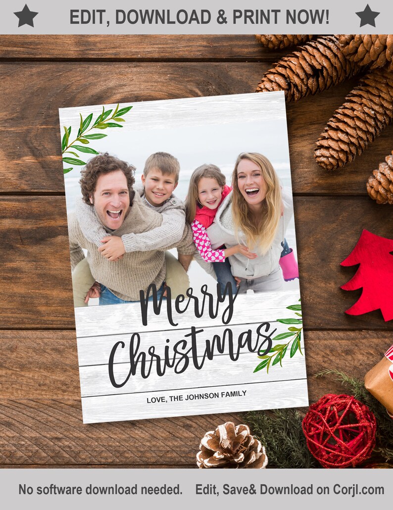 Rustic Grey Christmas Greeting Card - Rustic Christmas Photo Card ...