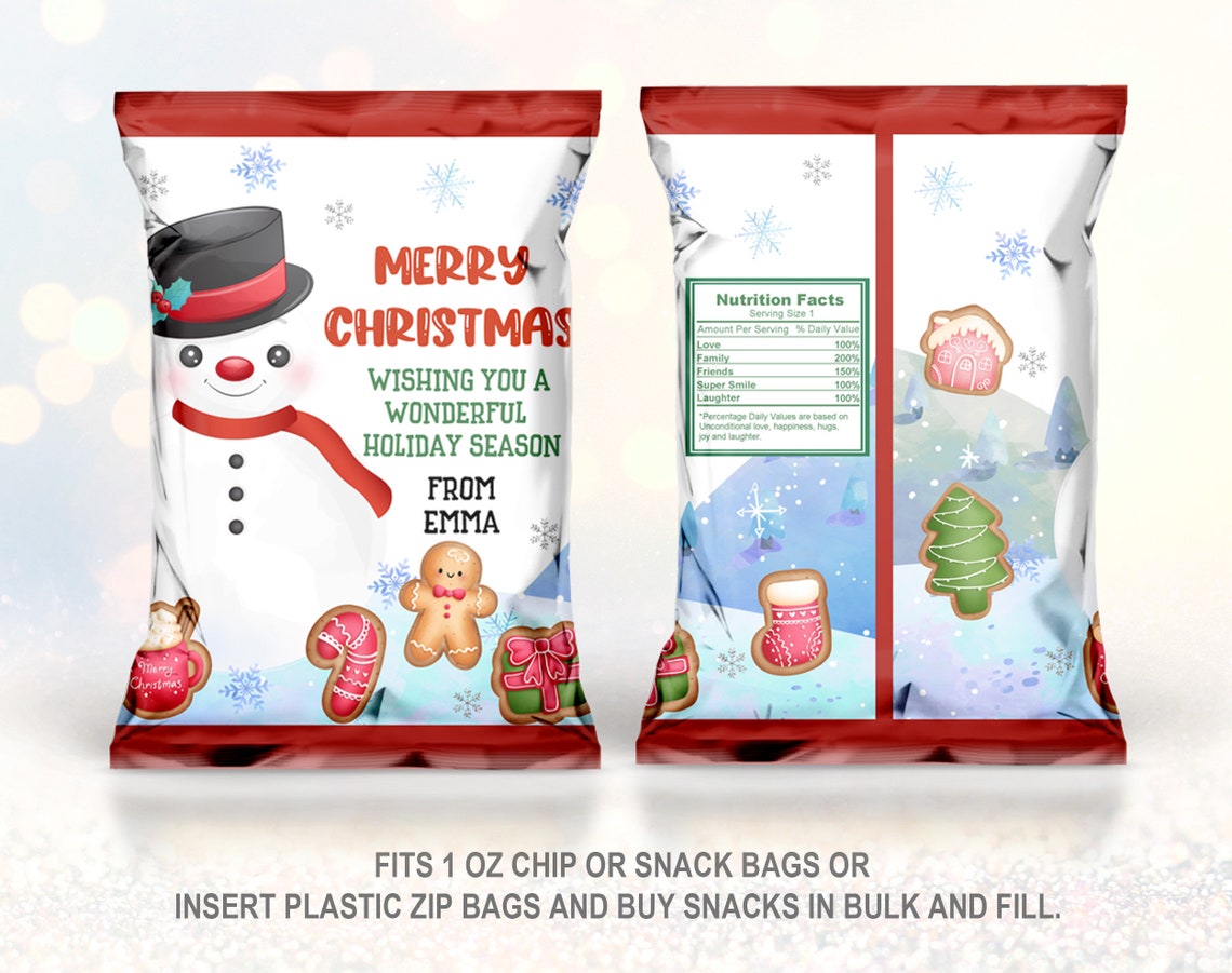 Snowman Christmas Chip Bag Happy Holidays Party Favor Bag - Etsy