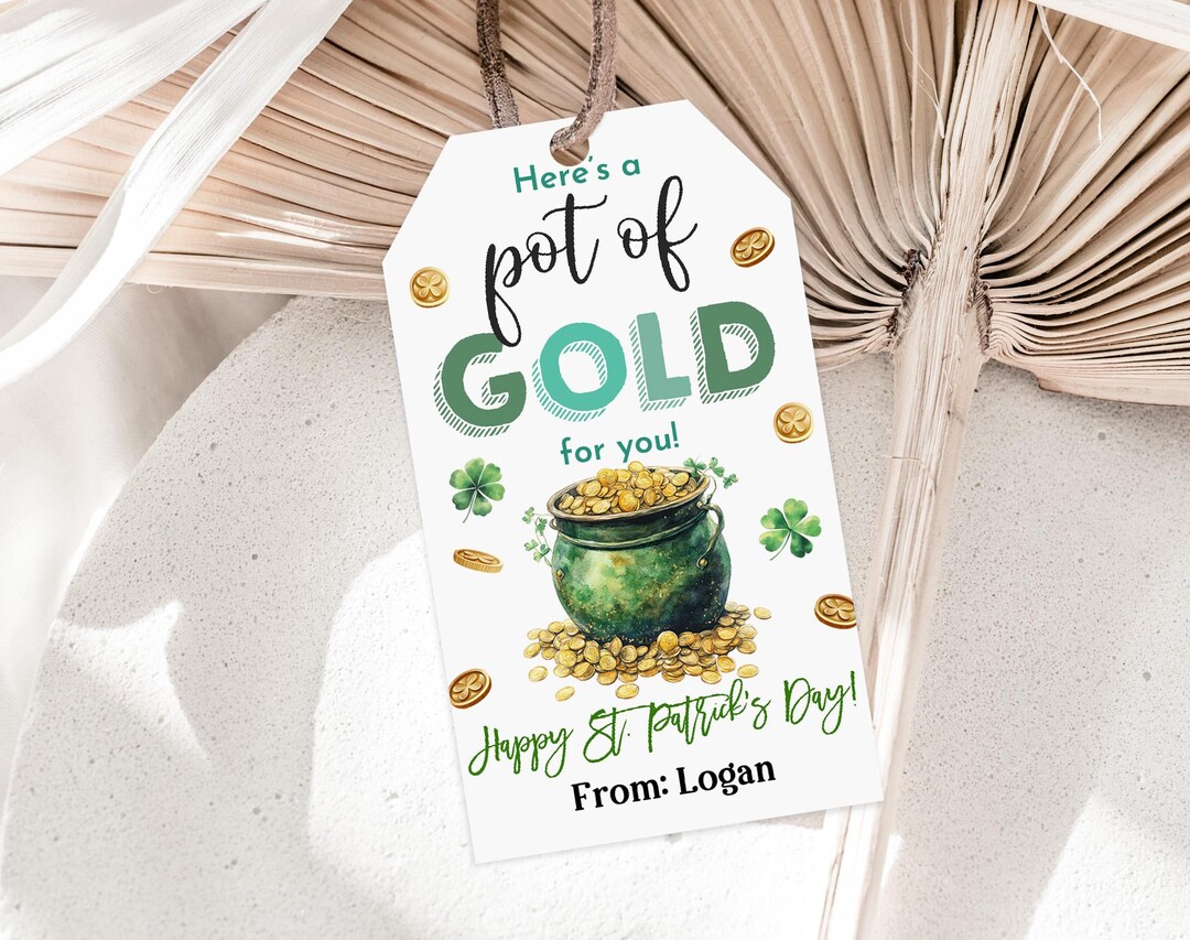 Pot of Gold St. Patrick's Day Tag - Editable Thank You Label - Etsy