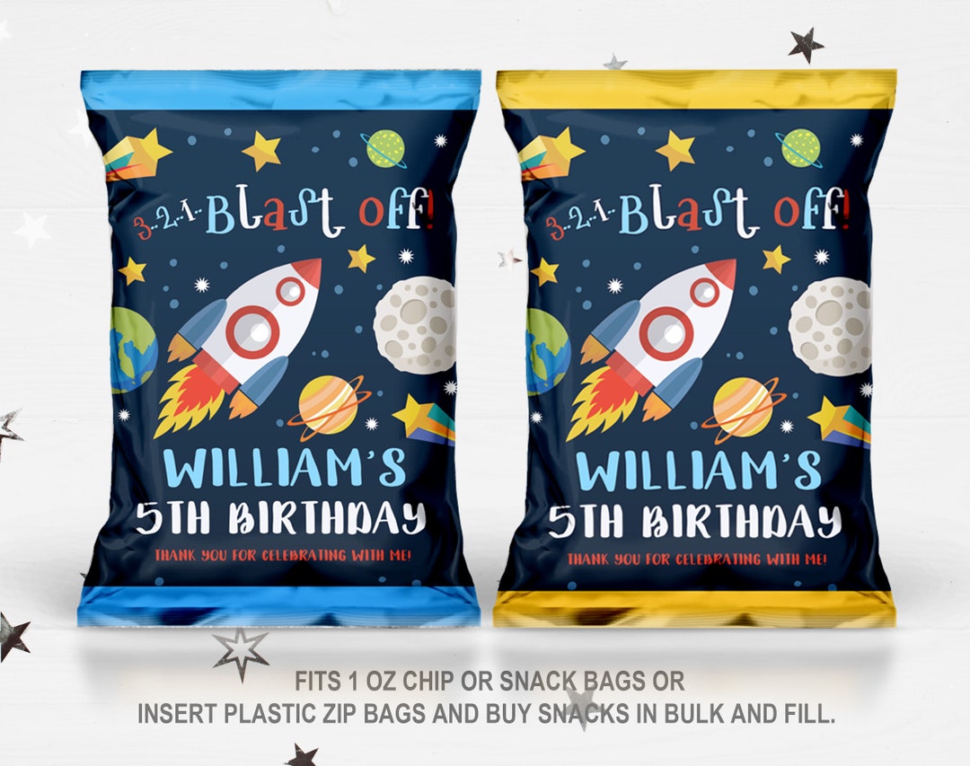 Outer Space Chip Bag Planets Rocket Ship Astronaut Favor Bag Galaxy ...