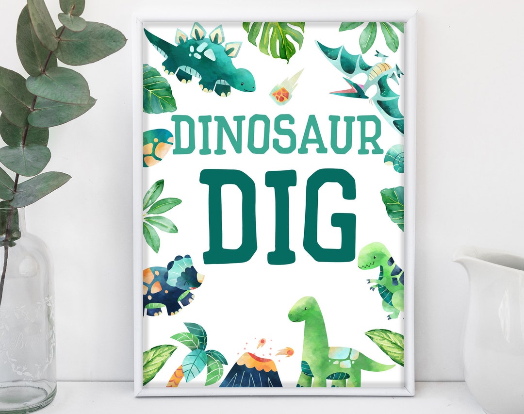 Dinosaur Dig Sign Table Sign Cute Dino Boy Birthday Dino Party Sign ...