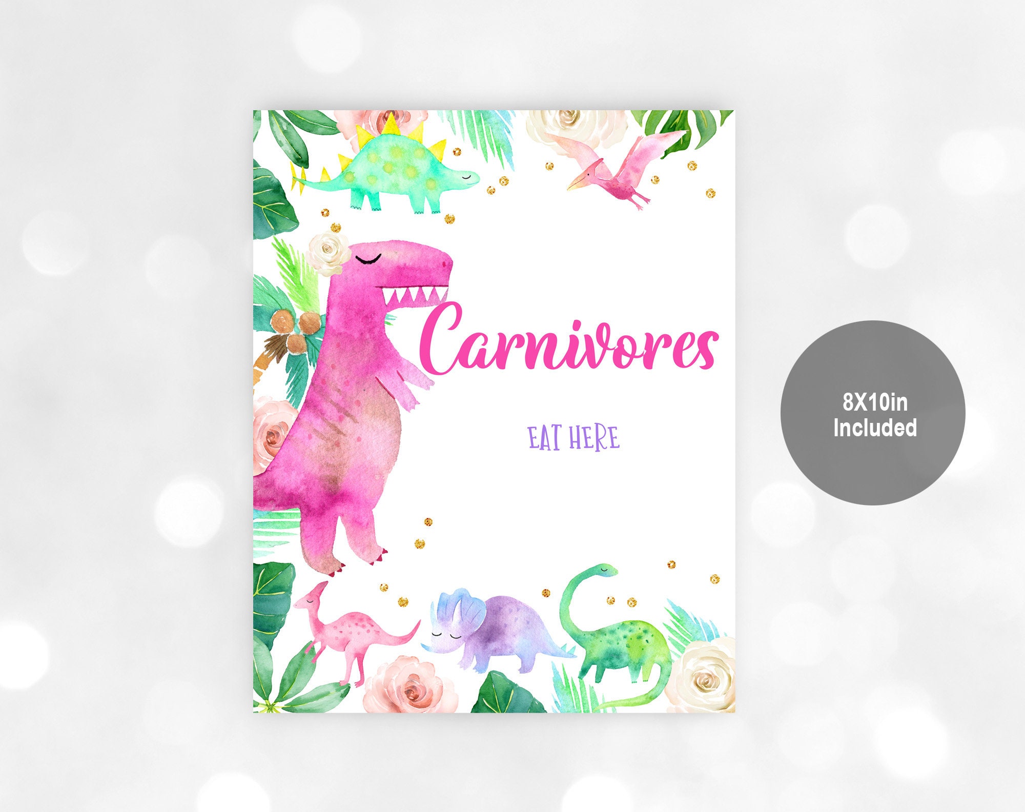 Dinosaur Carnivores Birthday Sign Food Table Sign Girl Dino - Etsy