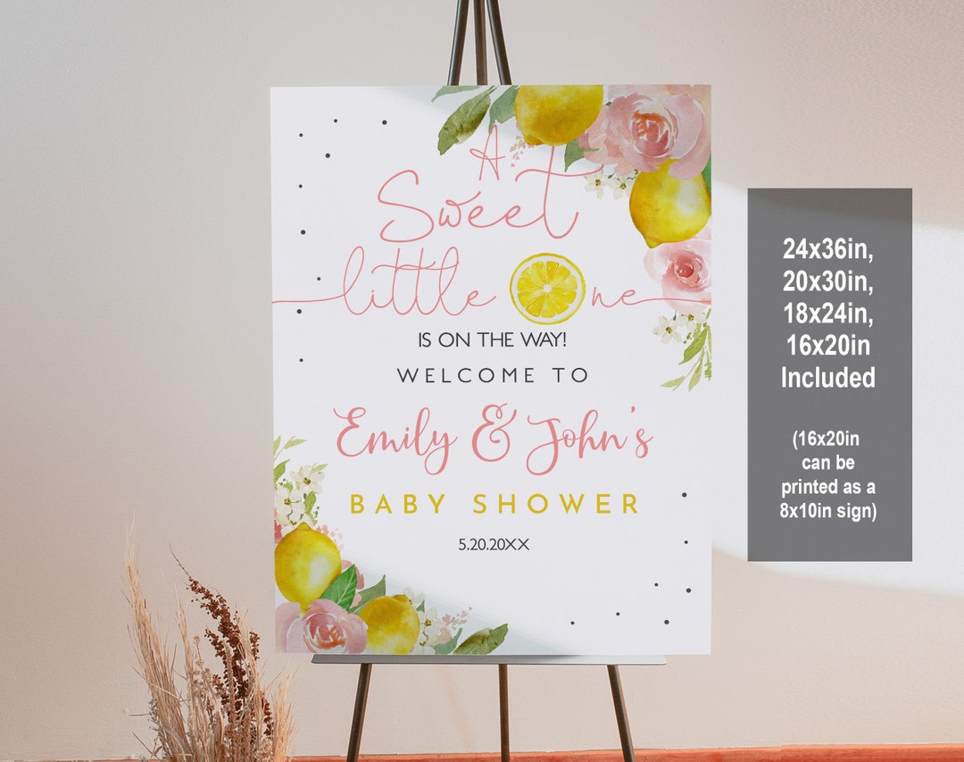 Editable Lemon Welcome Sign Pink Lemon Baby Shower Welcome Poster Girl ...