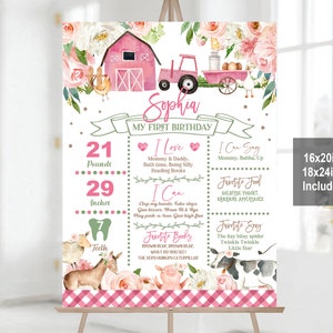 Girl Farm Milestone Birthday Poster Farm Animals Pink Floral - Etsy
