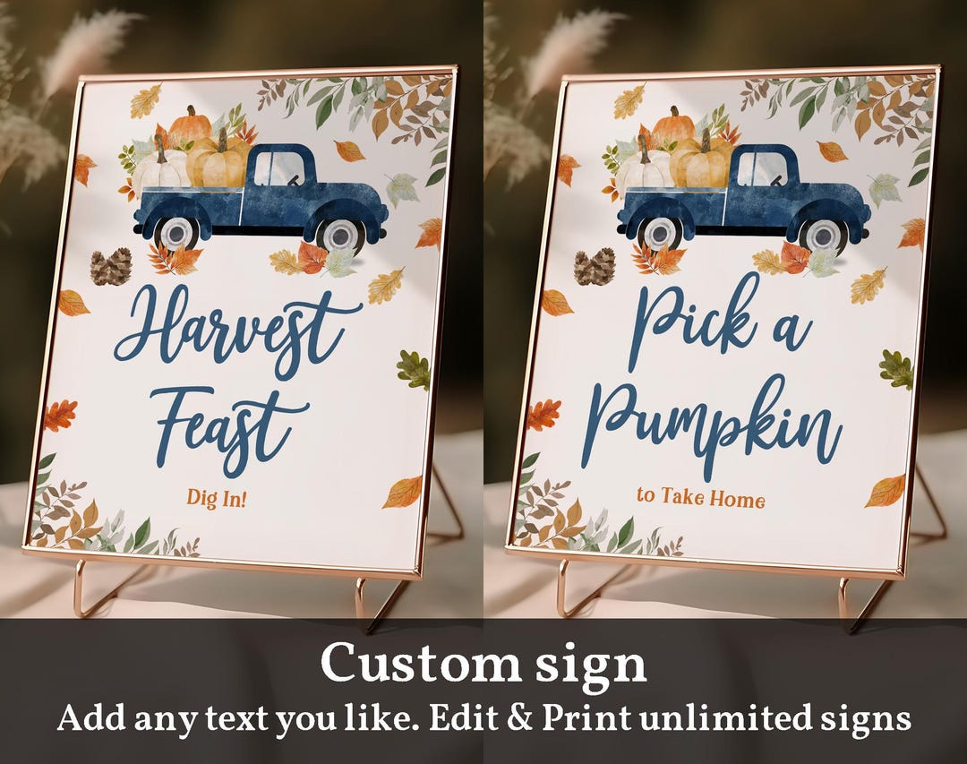 Pumpkin Blue Truck Custom Sign Fall Table Sign Autumn Decor Baby Shower ...
