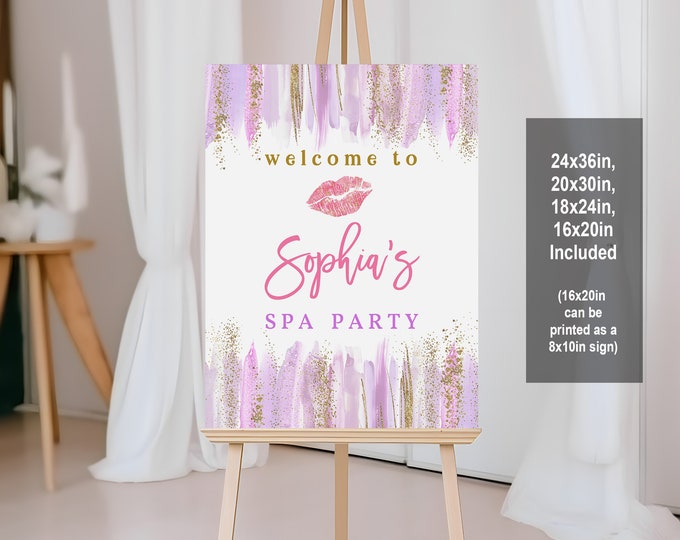 Gold Spa Birthday Party Printable Signs Door Sign Facials Spa Sandals ...