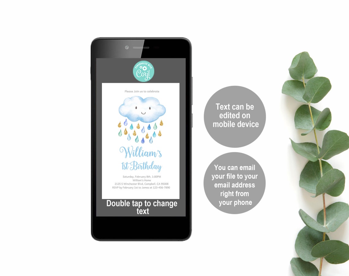 Cloud Birthday Invitation Cloud Party Invite Rain Blue Boy 1st | Etsy