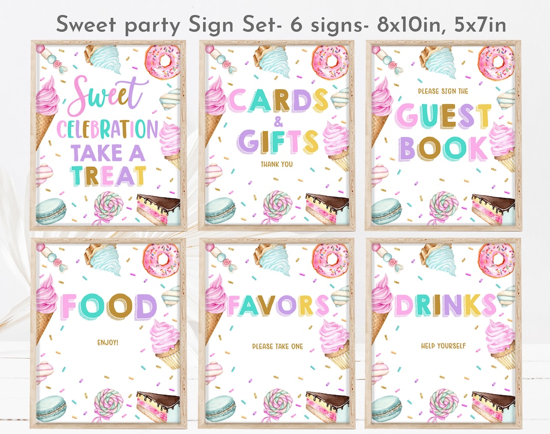 Sweet Birthday Party Sign Set Dessert Party Table Sign Pack Bundle ...
