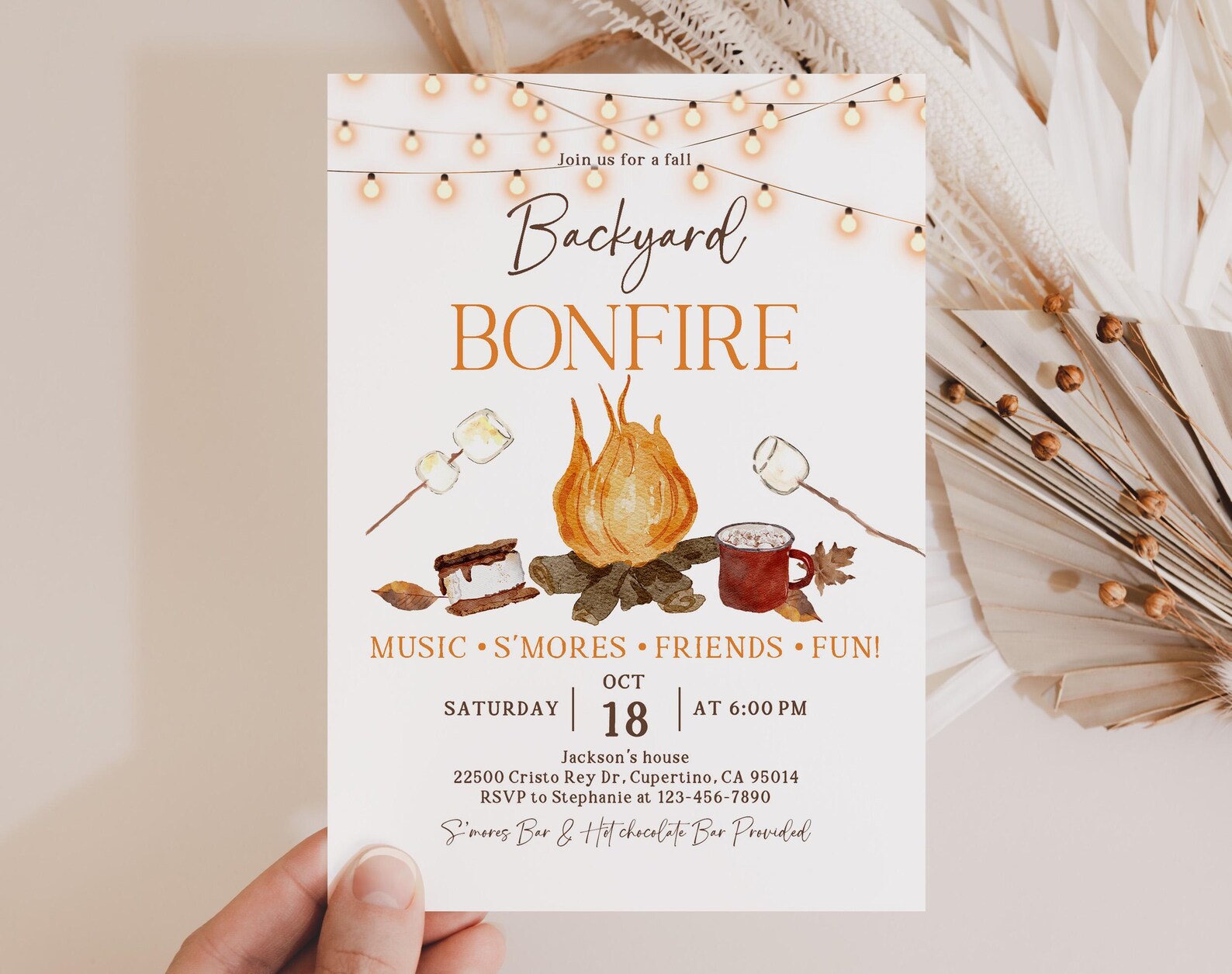 Rustic Bonfire Party Invitation: Backyard BBQ, S'mores (digital ...