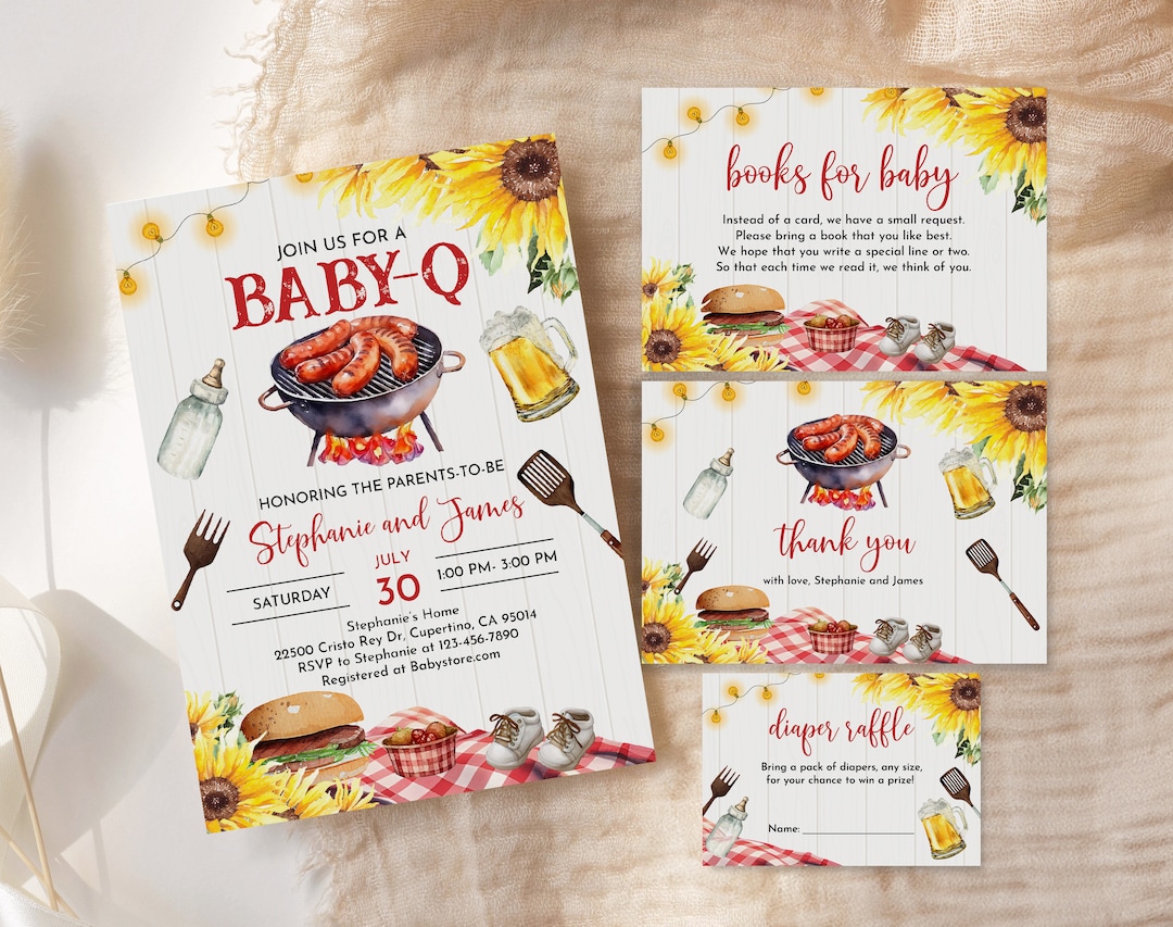 Editable Baby-q Shower Invitation Set BBQ Baby Shower Invite Couples ...