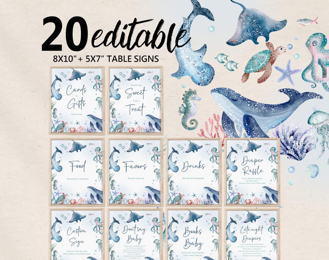 Ocean Baby Shower Table Signs - Nautical Theme, Editable Set Bab422 - Etsy