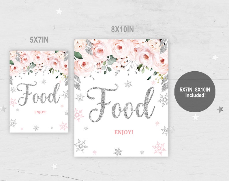 Winter Food Sign Pink Floral Silver Snowflake Sign 5x7in - Etsy